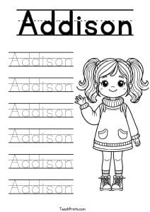 A Name Tracing Worksheets – 132 Names (Free & Printable) - Teach Prints