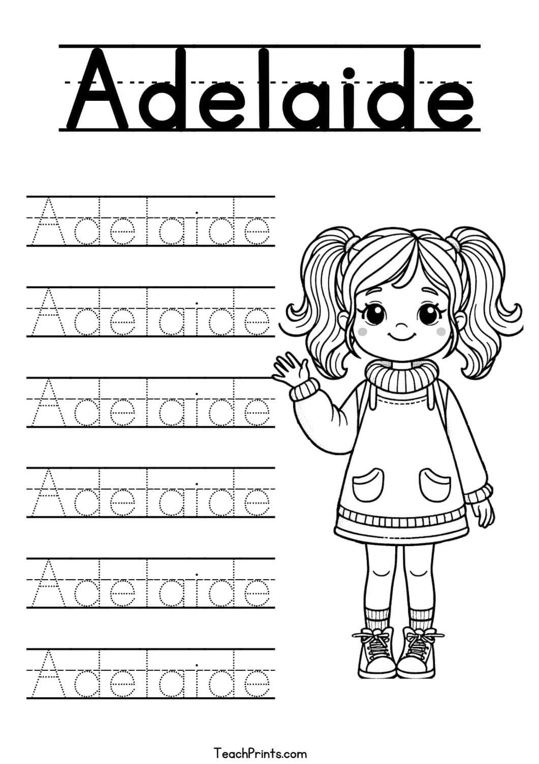 A Name Tracing Worksheets – 132 Names (Free & Printable) - Teach Prints