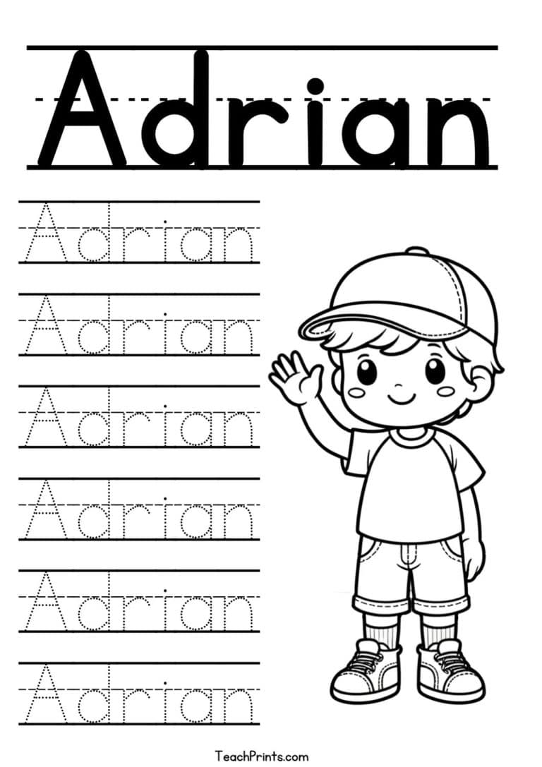 A Name Tracing Worksheets – 132 Names (Free & Printable) - Teach Prints