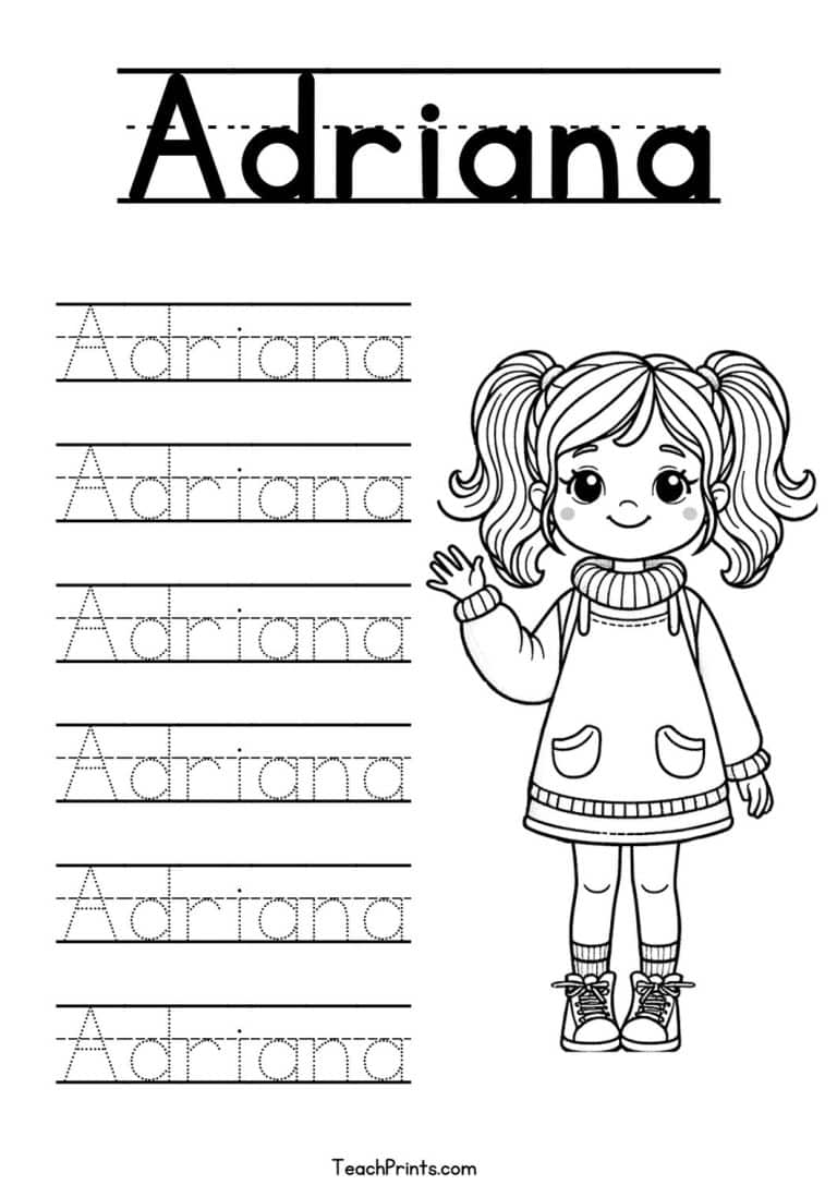 A Name Tracing Worksheets – 132 Names (Free & Printable) - Teach Prints