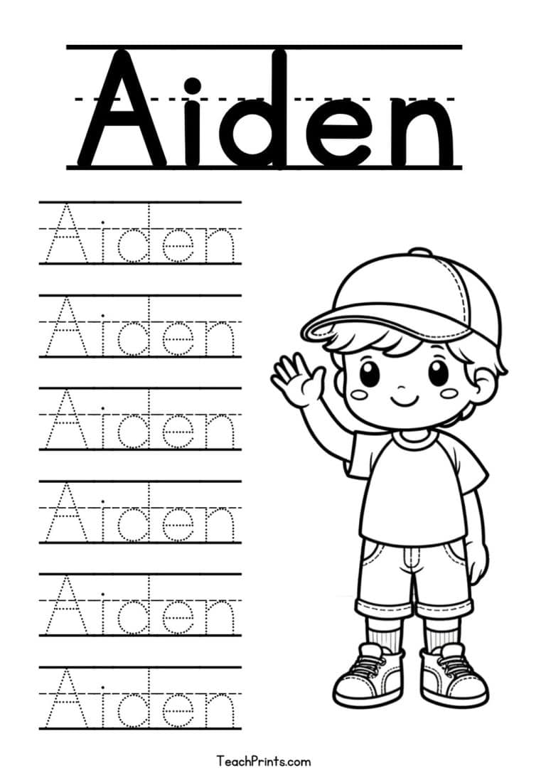 A Name Tracing Worksheets – 132 Names (Free & Printable) - Teach Prints