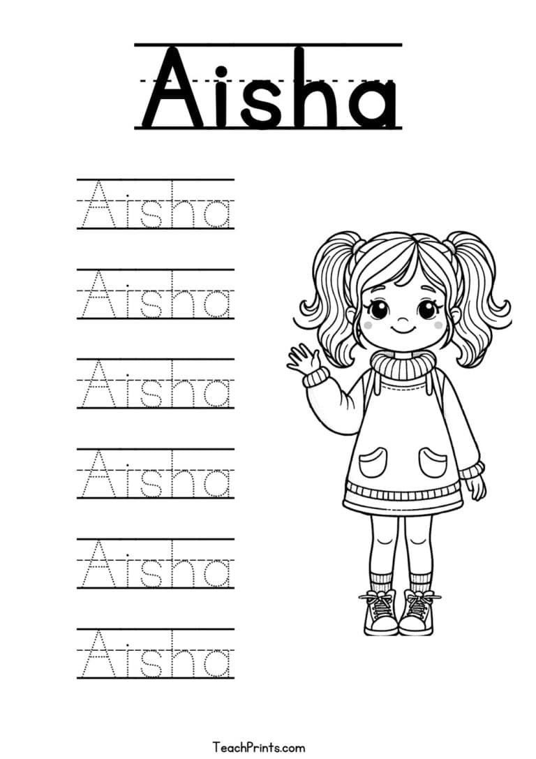 A Name Tracing Worksheets – 132 Names (Free & Printable) - Teach Prints