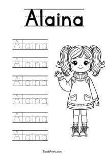 A Name Tracing Worksheets – 132 Names (Free & Printable) - Teach Prints