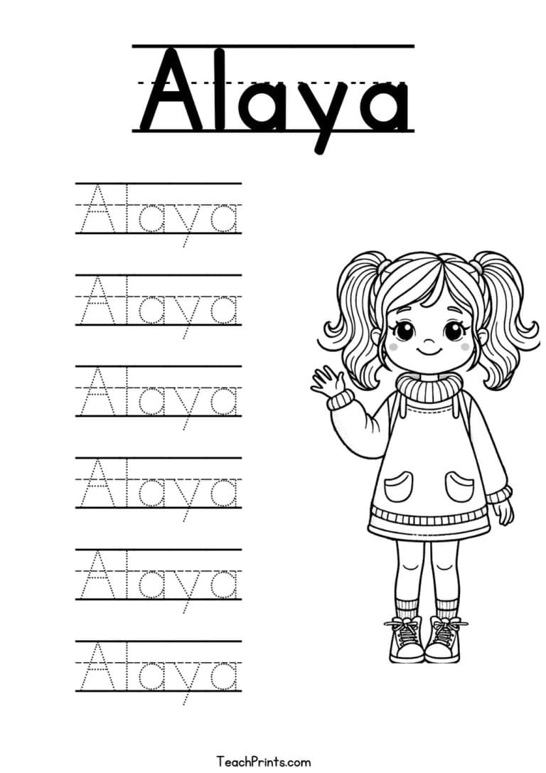 A Name Tracing Worksheets – 132 Names (Free & Printable) - Teach Prints
