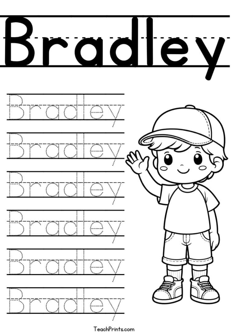 B Name Tracing Worksheets – 39 Names (Free & Printable) - Teach Prints