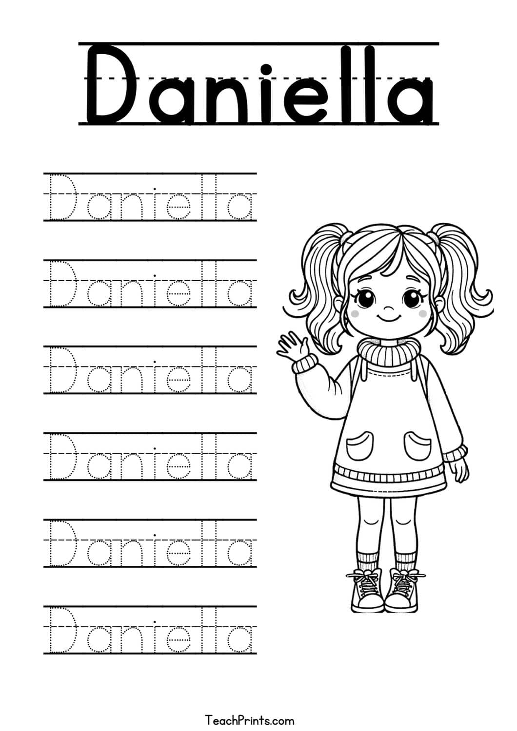 D Name Tracing Worksheets – 32 Names (Free & Printable) - Teach Prints