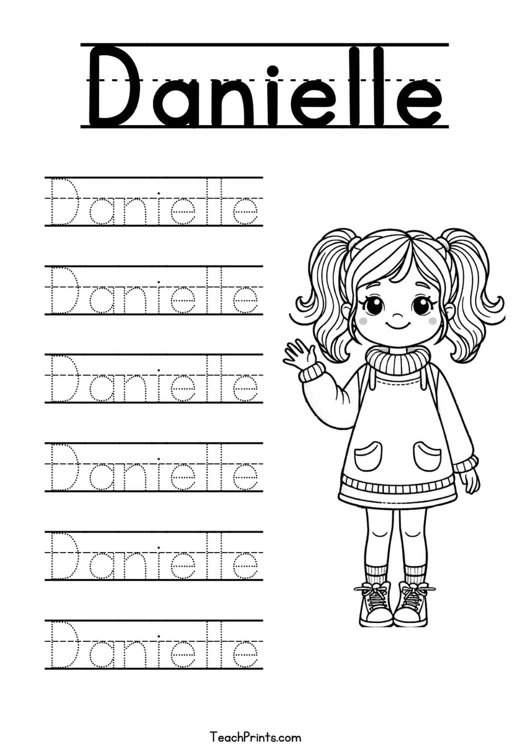 D Name Tracing Worksheets – 32 Names (Free & Printable) - Teach Prints