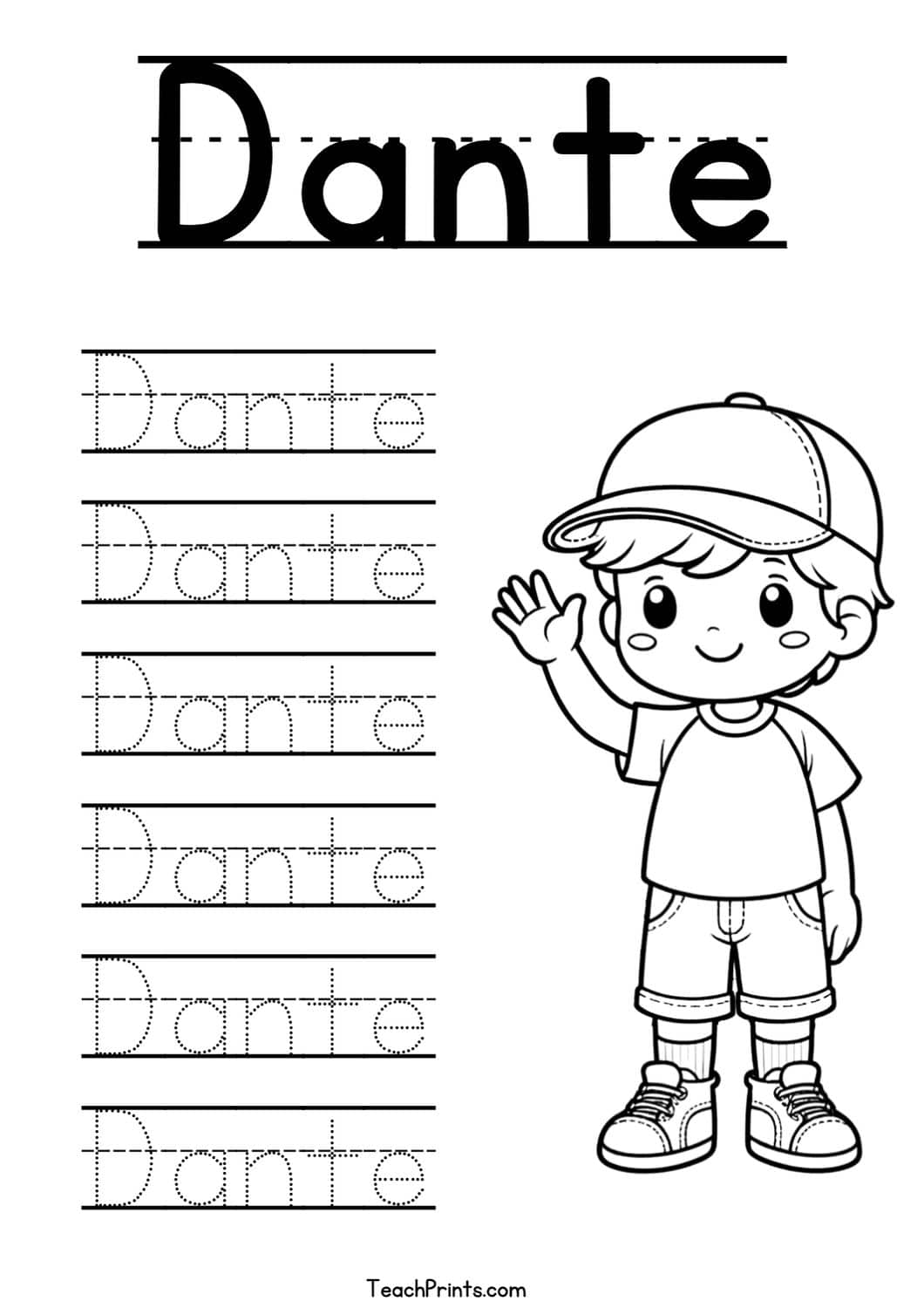 D Name Tracing Worksheets – 32 Names (Free & Printable) - Teach Prints