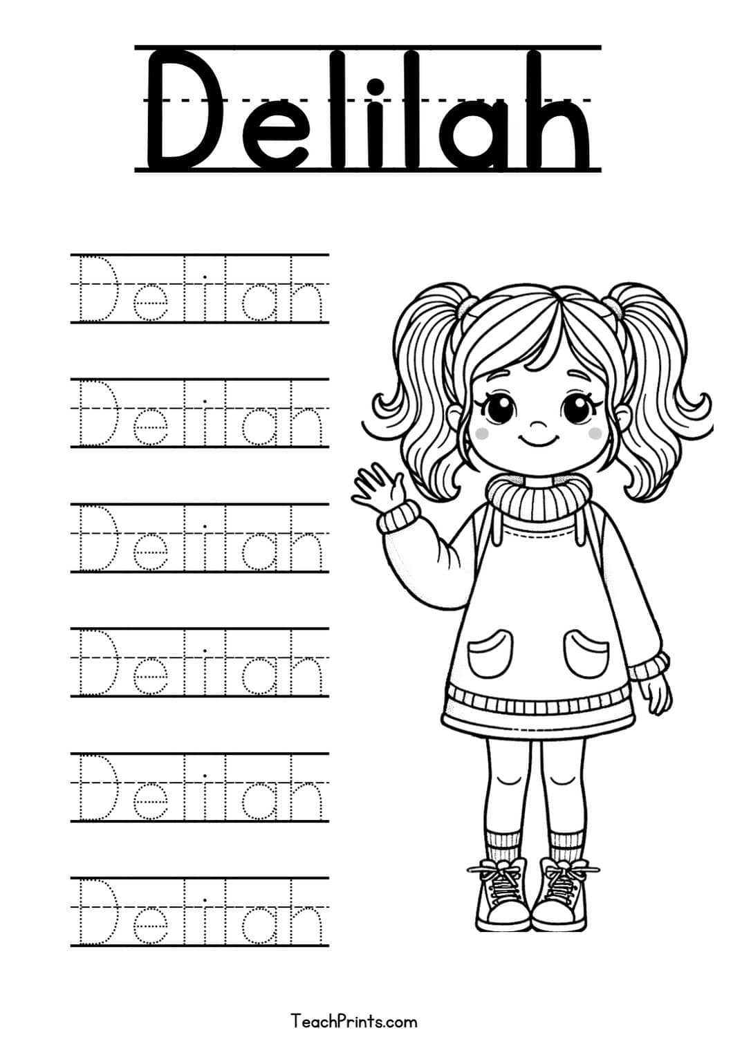 D Name Tracing Worksheets – 32 Names (Free & Printable) - Teach Prints