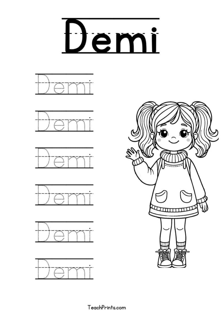 D Name Tracing Worksheets – 32 Names (Free & Printable) - Teach Prints