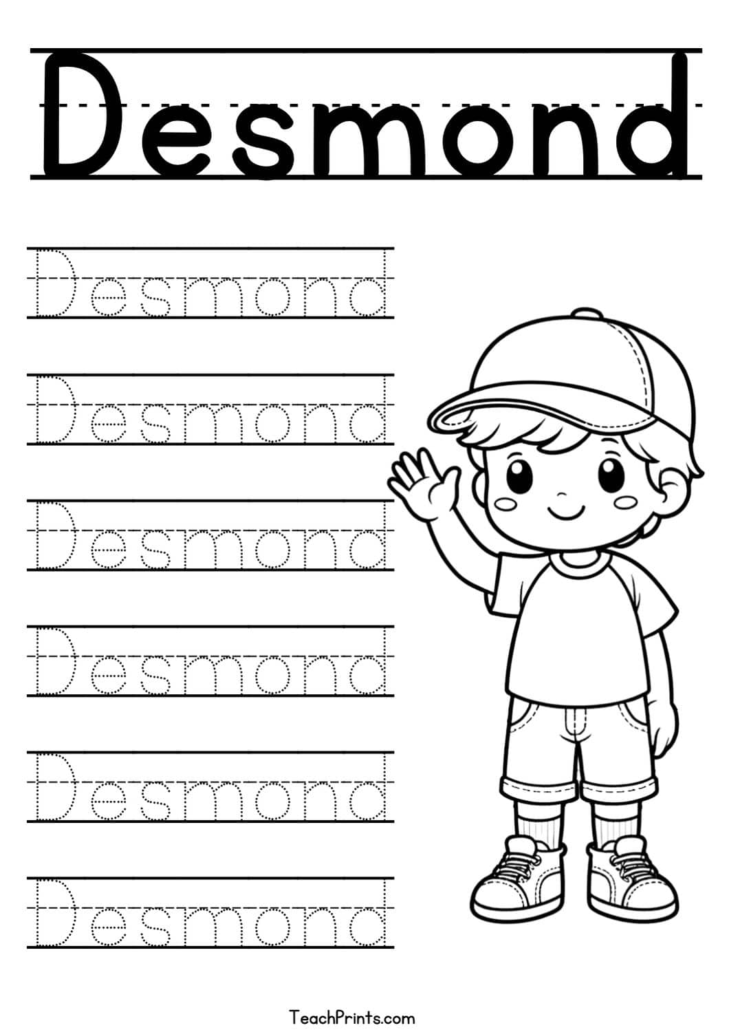 D Name Tracing Worksheets – 32 Names (Free & Printable) - Teach Prints