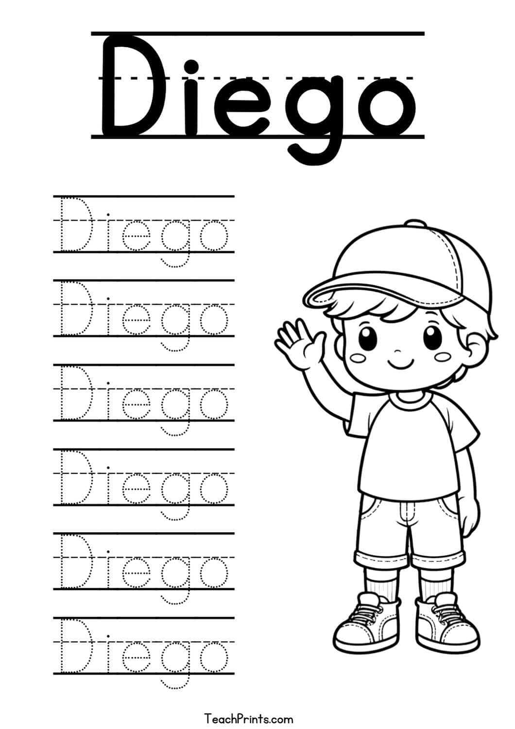 D Name Tracing Worksheets – 32 Names (Free & Printable) - Teach Prints
