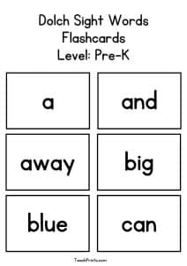 Dolch Sight Words Flashcards (Free and Printable) - Teach Prints