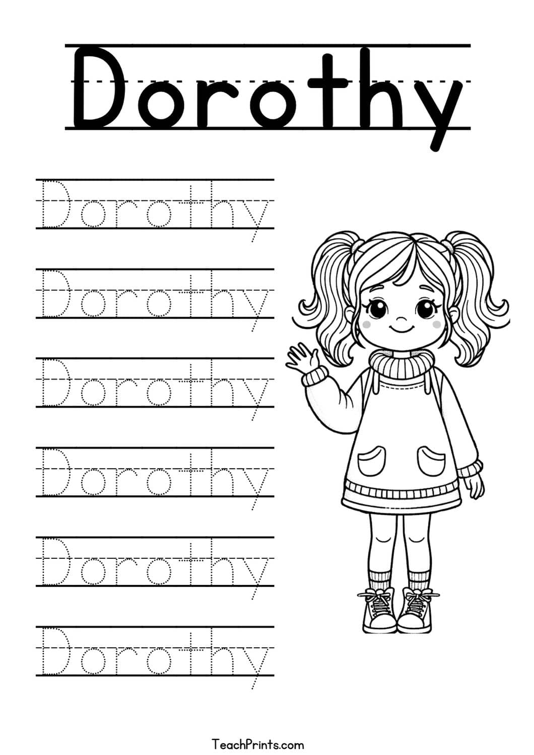 D Name Tracing Worksheets – 32 Names (Free & Printable) - Teach Prints