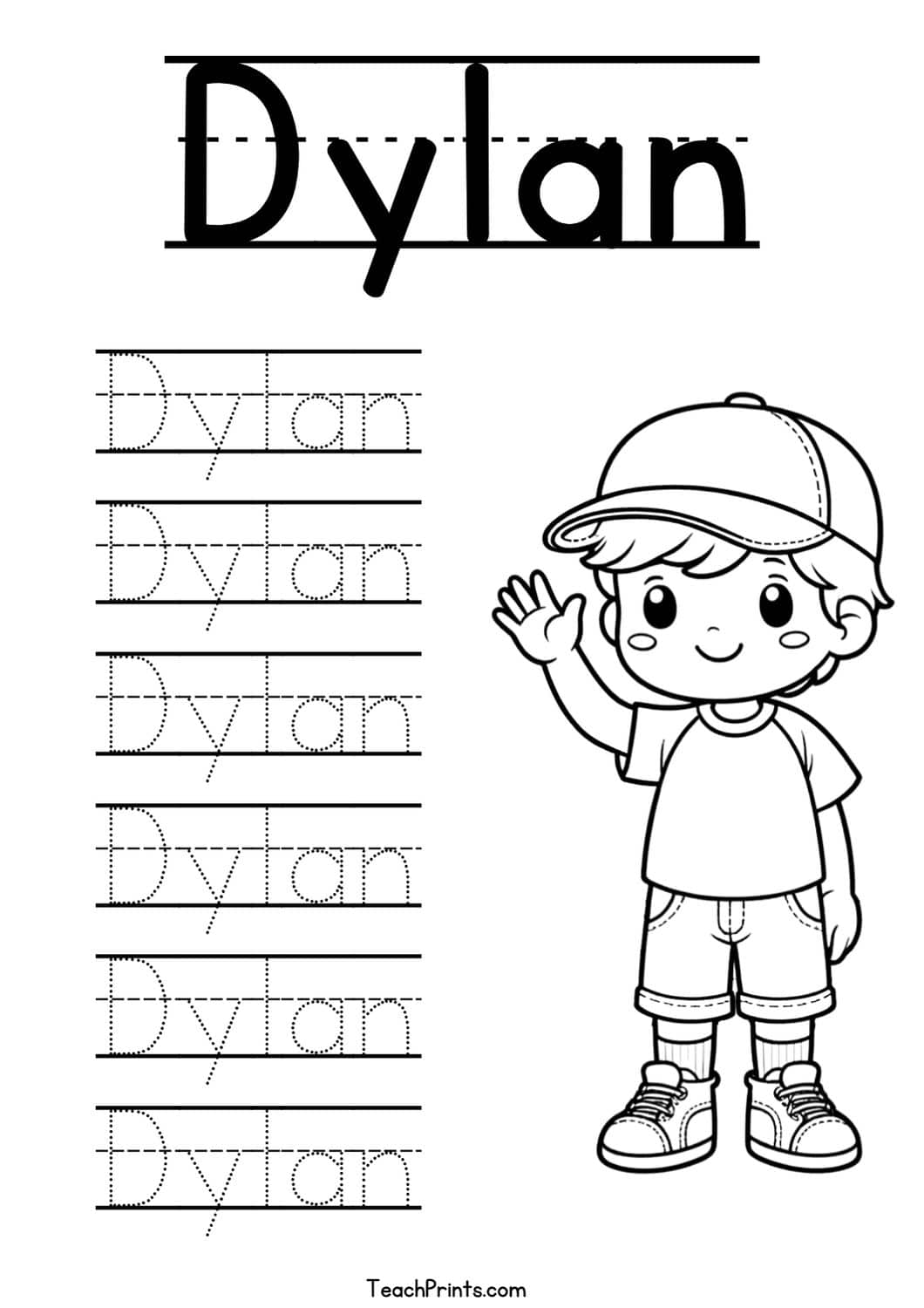 D Name Tracing Worksheets – 32 Names (Free & Printable) - Teach Prints