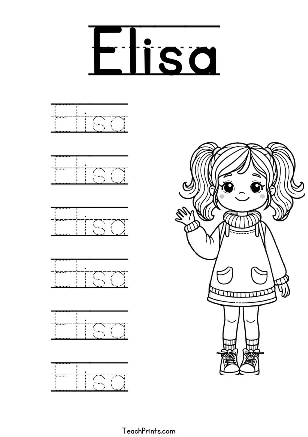 E Name Tracing Worksheets – 63 Names (Free & Printable) - Teach Prints