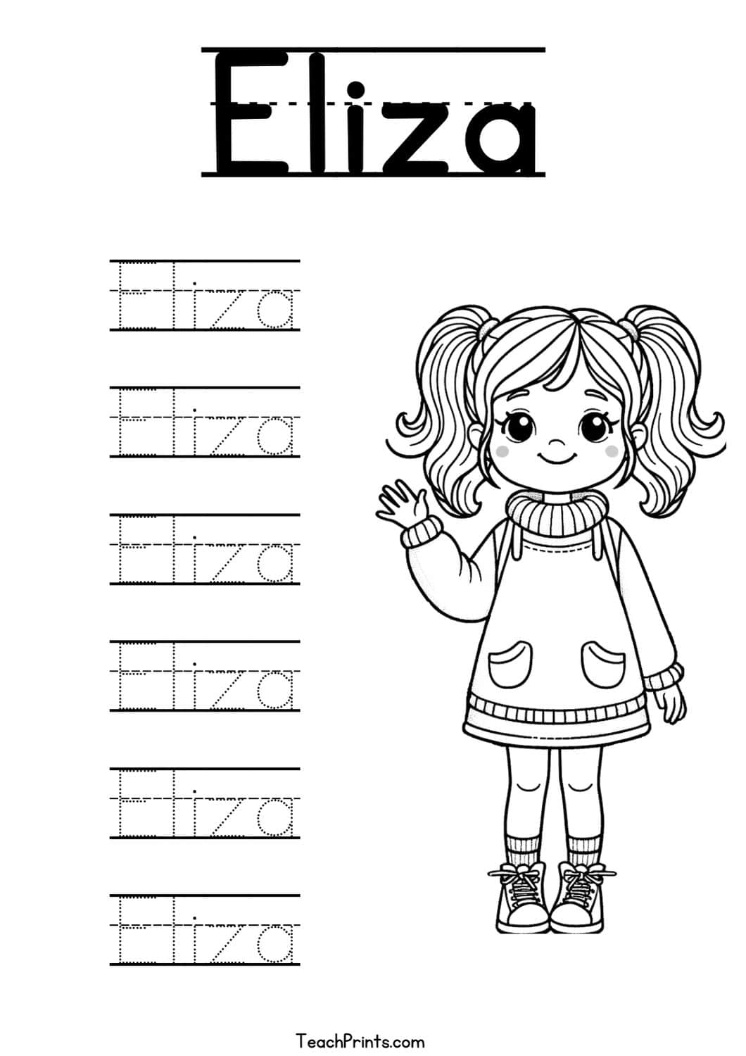 E Name Tracing Worksheets – 63 Names (Free & Printable) - Teach Prints