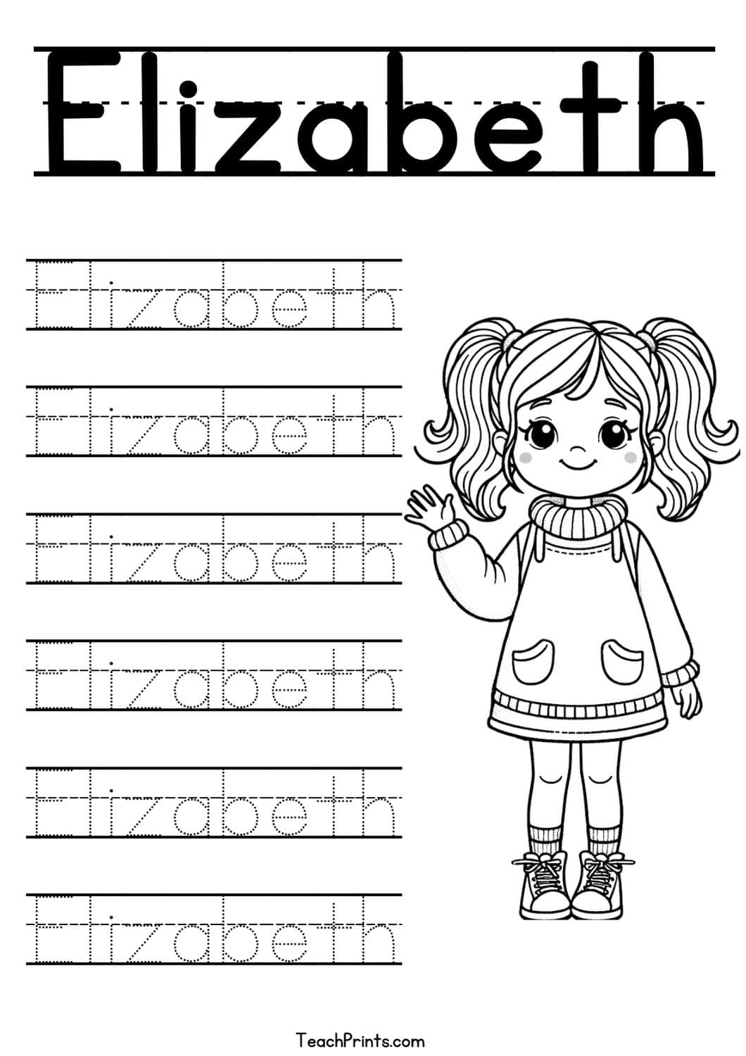 E Name Tracing Worksheets – 63 Names (Free & Printable) - Teach Prints