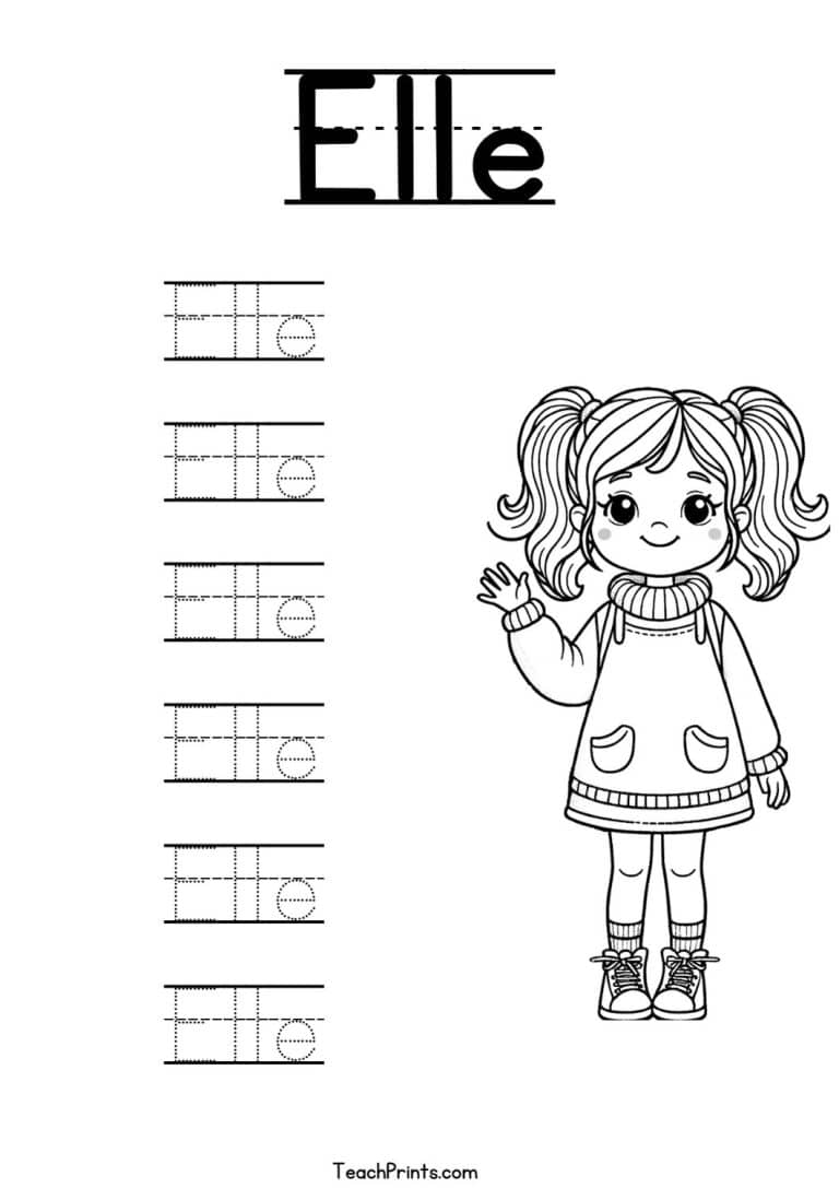 E Name Tracing Worksheets – 63 Names (Free & Printable) - 🍎 Teach Prints