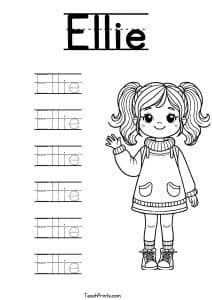 E Name Tracing Worksheets – 63 Names (Free & Printable) - Teach Prints