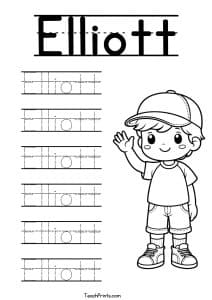 E Name Tracing Worksheets – 63 Names (Free & Printable) - Teach Prints