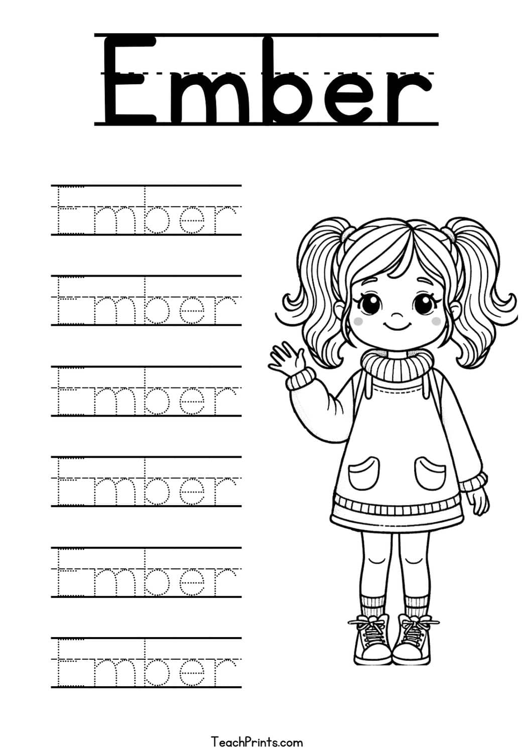 E Name Tracing Worksheets – 63 Names (Free & Printable) - Teach Prints