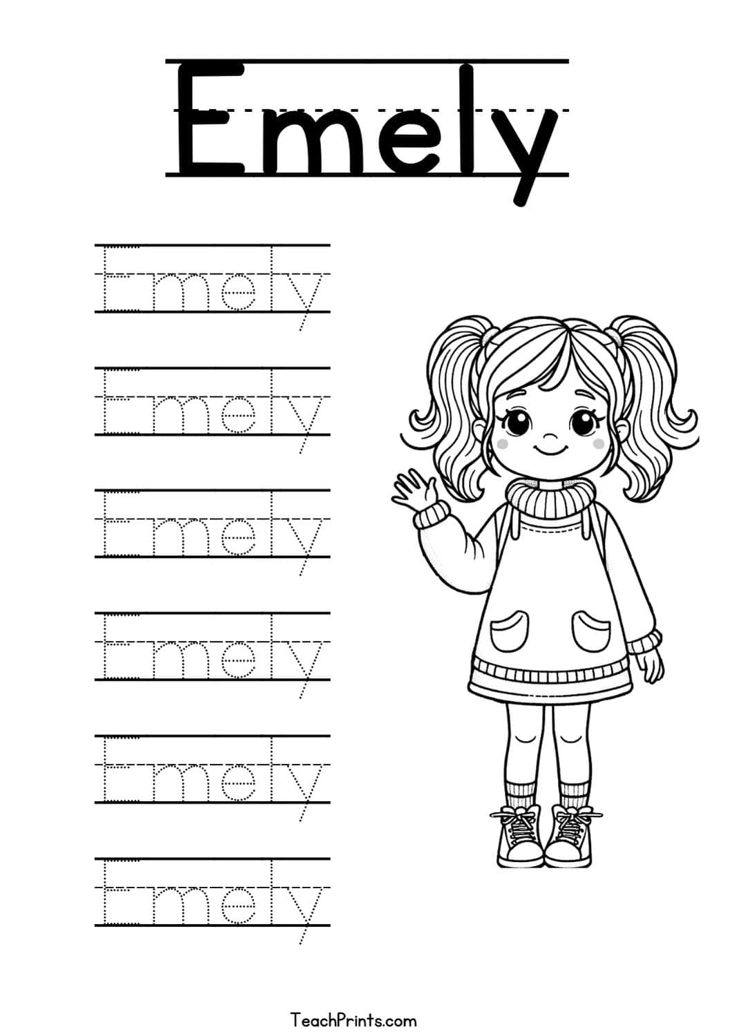 E Name Tracing Worksheets – 63 Names (Free & Printable) - Teach Prints