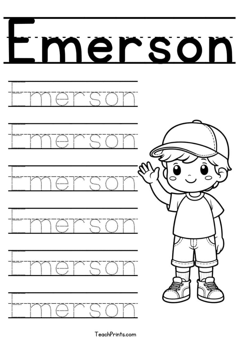 E Name Tracing Worksheets – 63 Names (Free & Printable) - Teach Prints