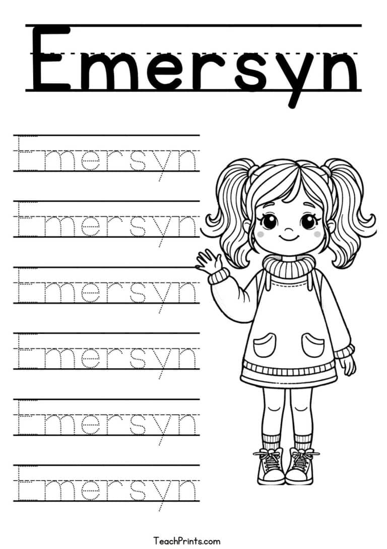 E Name Tracing Worksheets – 63 Names (Free & Printable) - Teach Prints