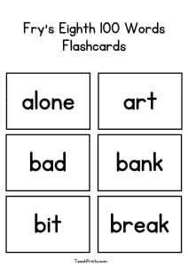 Fry Sight Words Flashcards - Free and Printable - Teach Prints