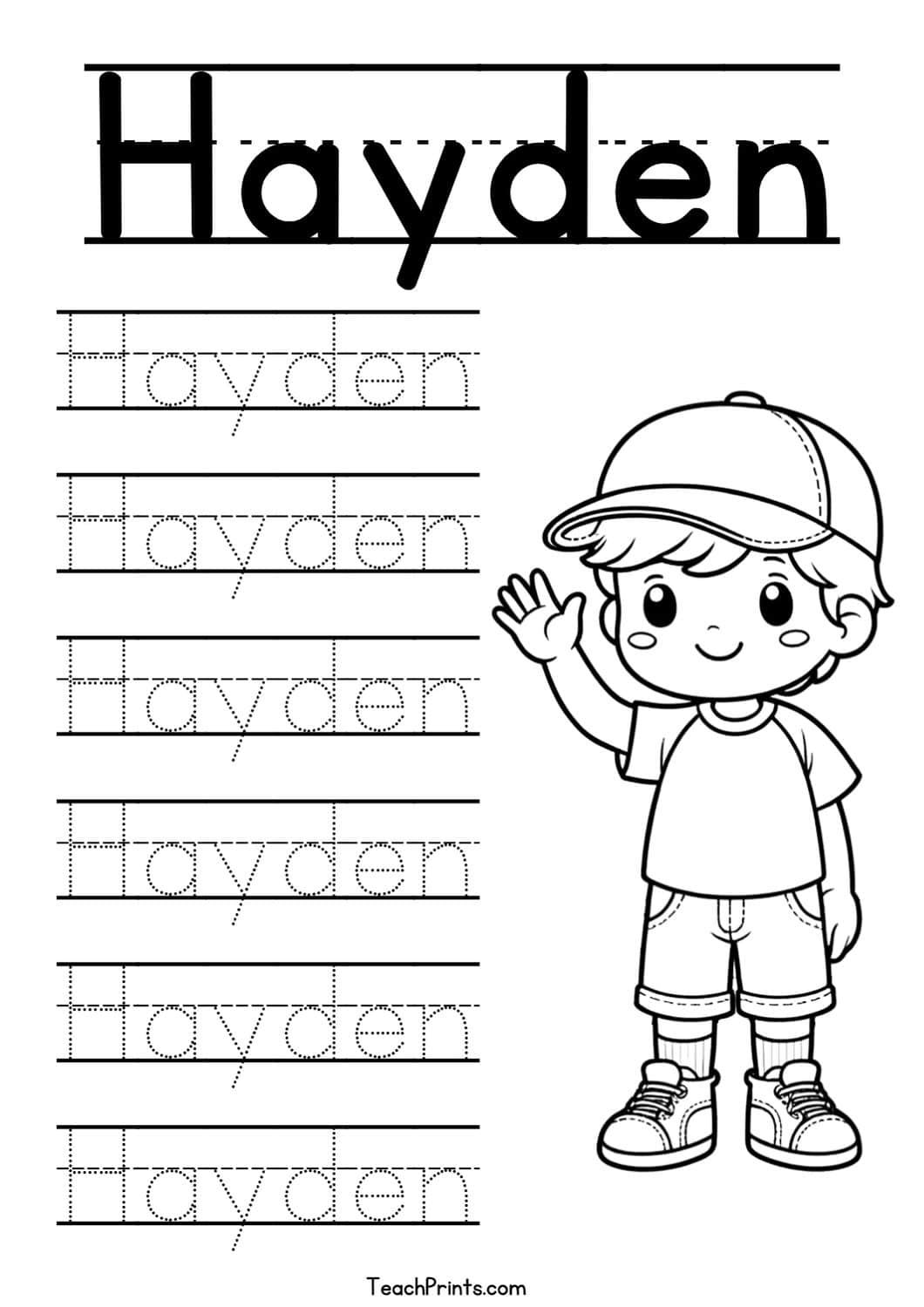 H Name Tracing Worksheets – 29 Names (Free & Printable) - Teach Prints