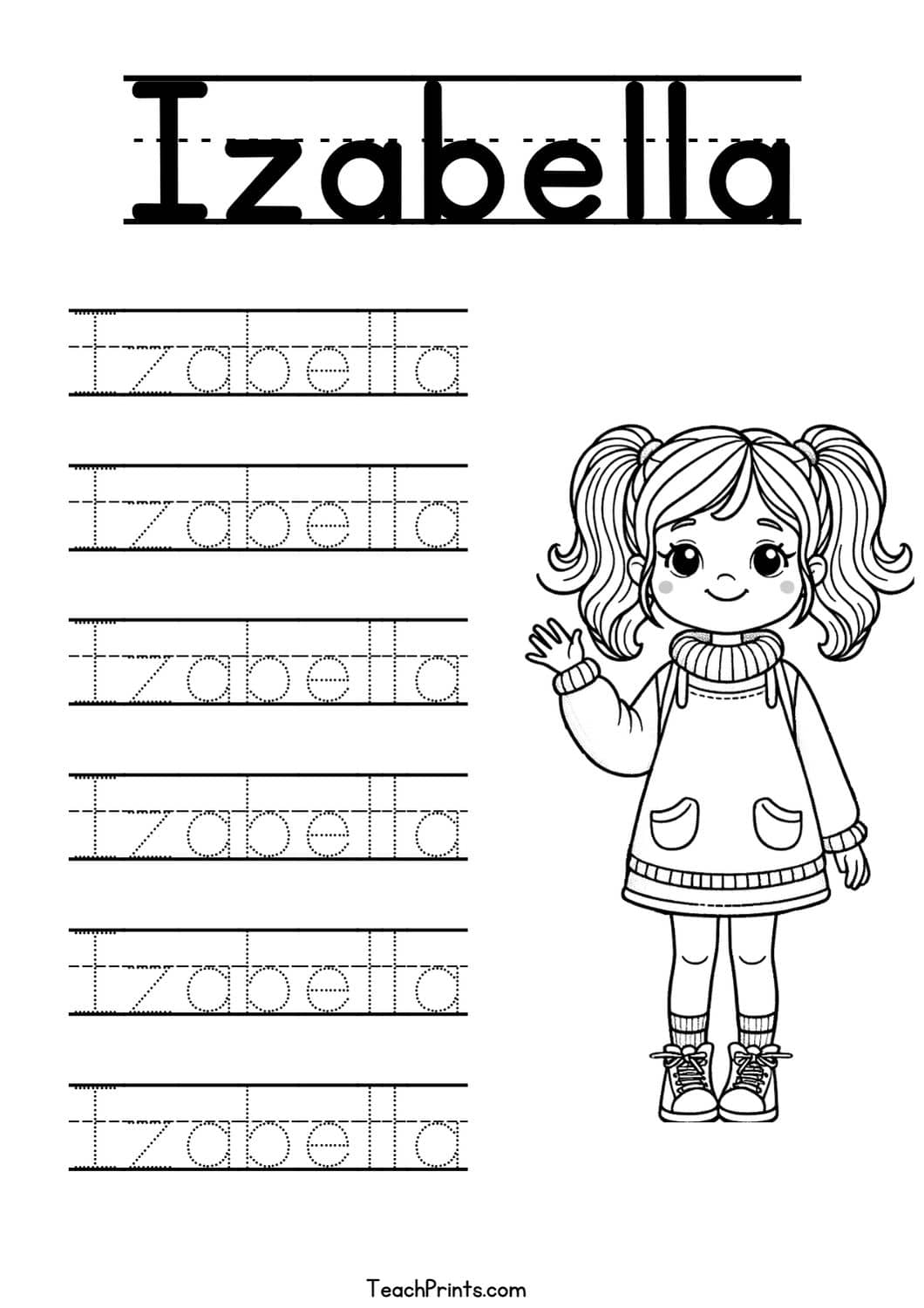 I Name Tracing Worksheets – 15 Names (Free & Printable) - Teach Prints