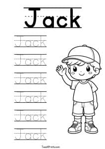 J Name Tracing Worksheets – 65 Names (Free & Printable) - Teach Prints