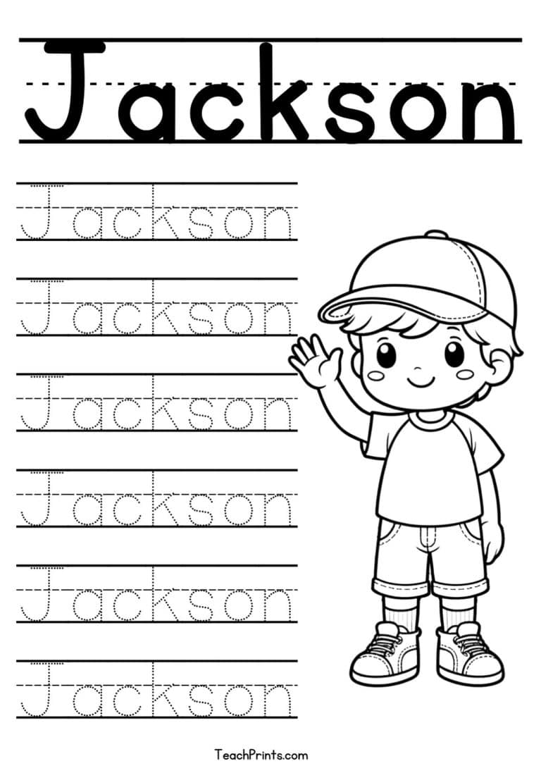 J Name Tracing Worksheets – 65 Names (Free & Printable) - Teach Prints