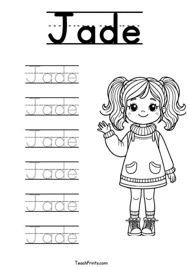 J Name Tracing Worksheets – 65 Names (Free & Printable) - Teach Prints