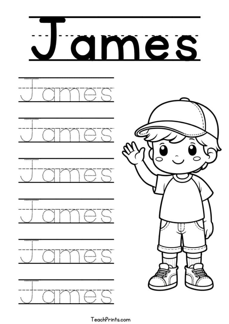 J Name Tracing Worksheets – 65 Names (Free & Printable) - Teach Prints