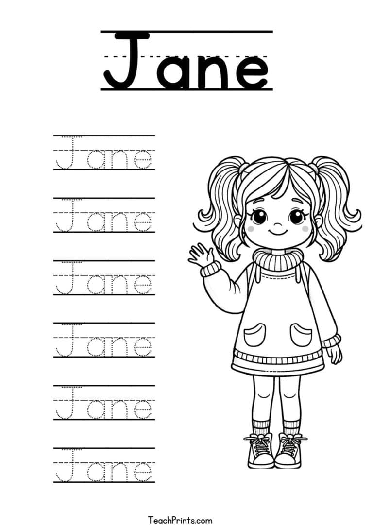 J Name Tracing Worksheets – 65 Names (Free & Printable) - Teach Prints