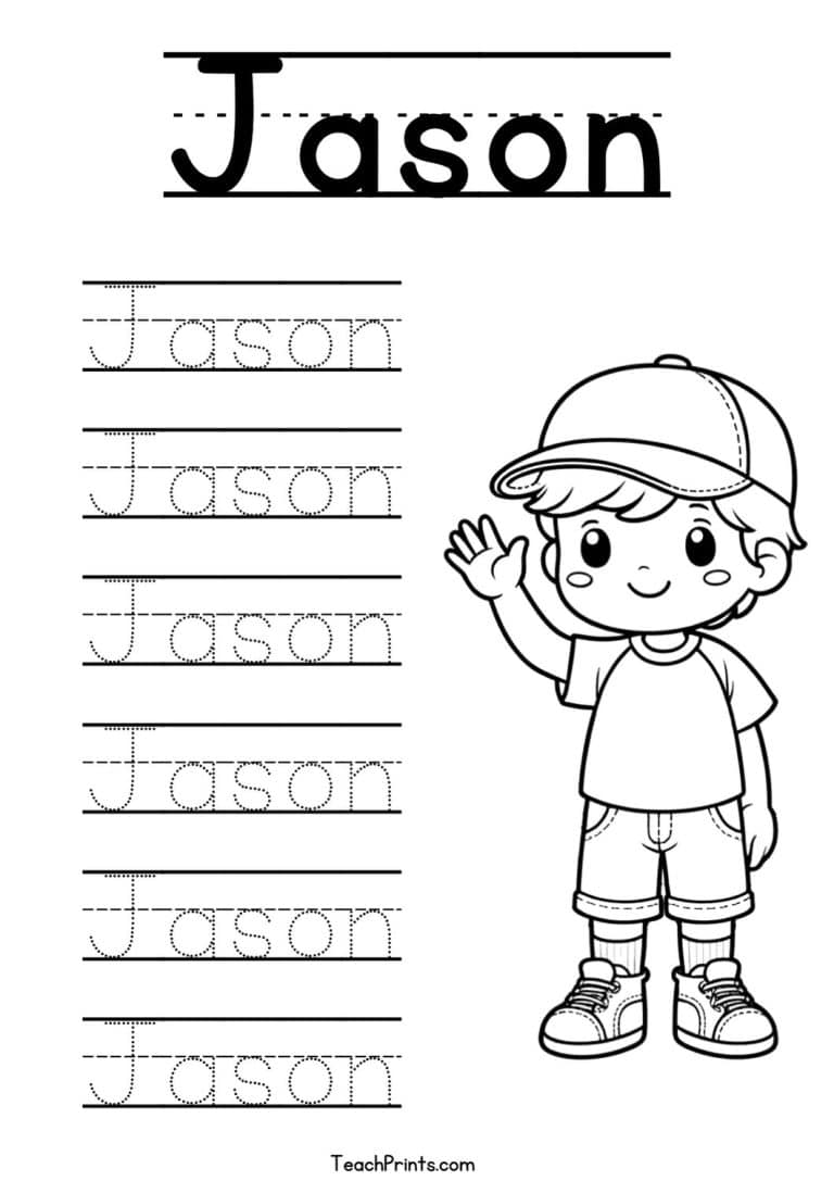J Name Tracing Worksheets – 65 Names (Free & Printable) - Teach Prints