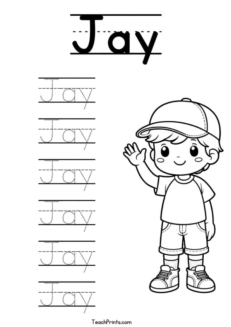 J Name Tracing Worksheets – 65 Names (Free & Printable) - Teach Prints