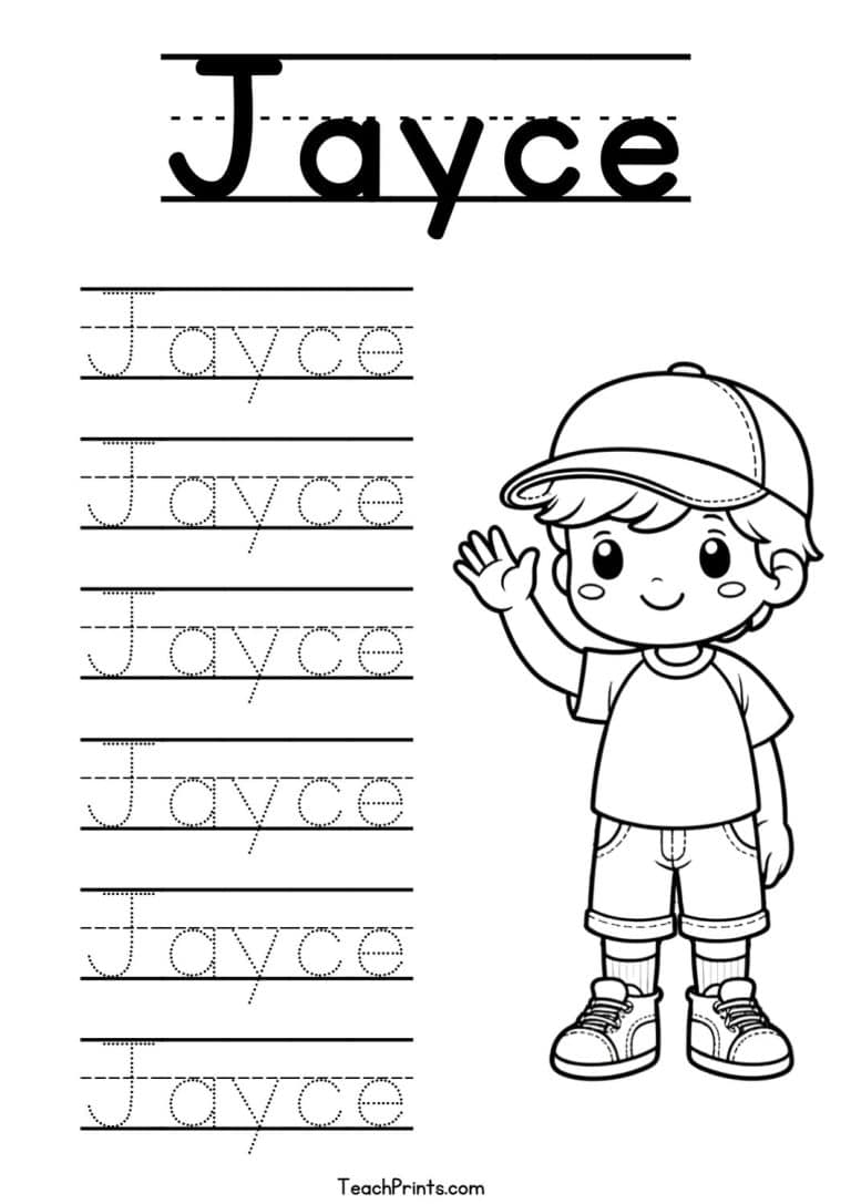 J Name Tracing Worksheets – 65 Names (Free & Printable) - Teach Prints