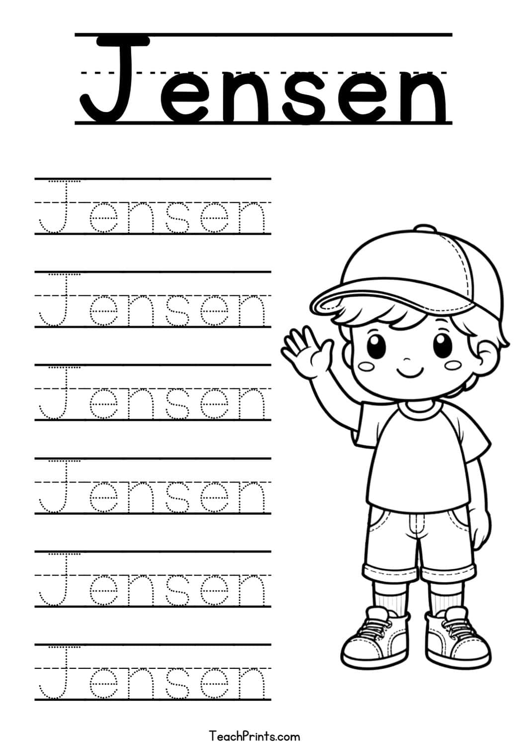 J Name Tracing Worksheets – 65 Names (Free & Printable) - Teach Prints