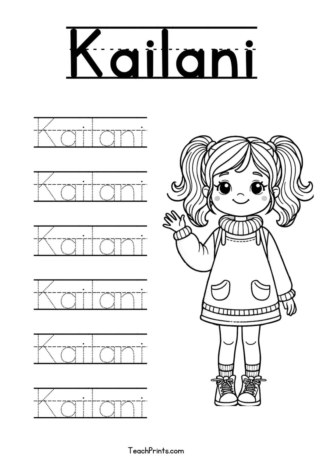 K Name Tracing Worksheets – 48 Names (Free & Printable) - Teach Prints