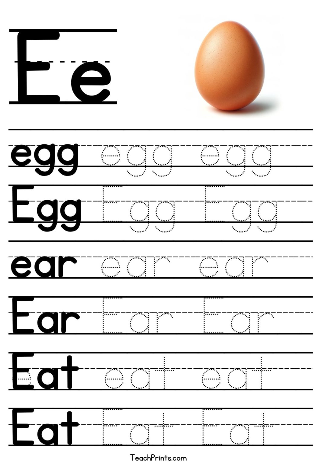 Letter E Tracing Worksheet - Free Printables - Teach Prints