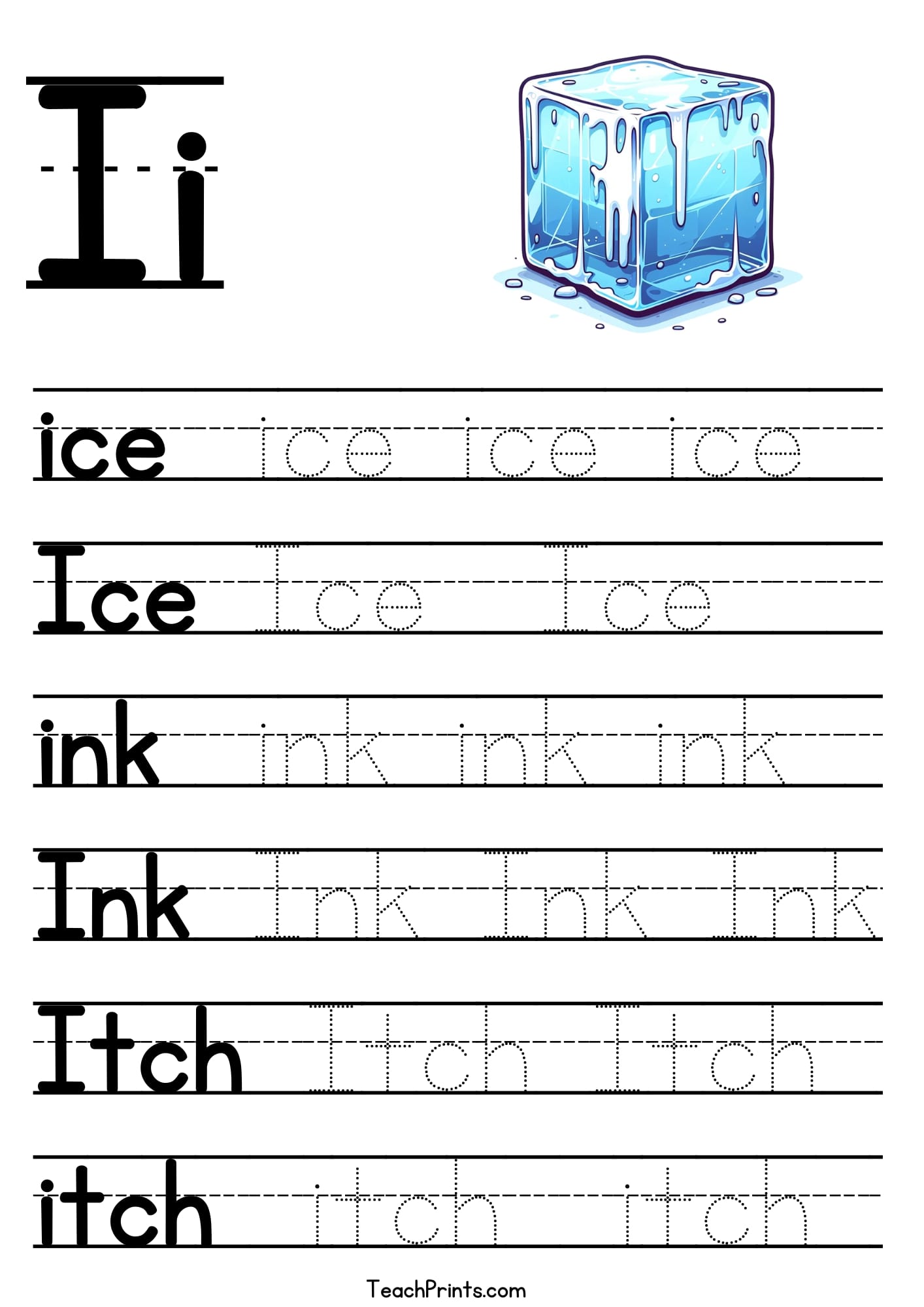Letter I Tracing Worksheet - Free Printables - Teach Prints