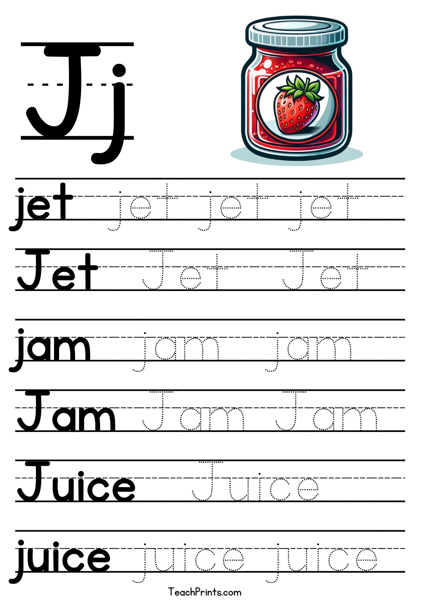 Letter J Tracing Worksheet - Free Printables - Teach Prints
