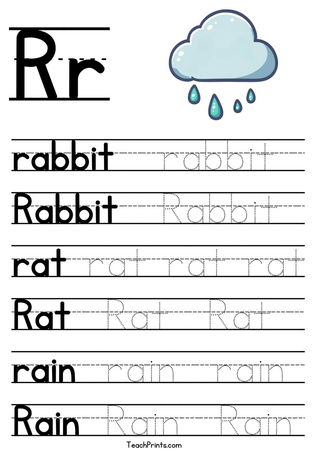 Letter R Tracing Worksheet - Free Printables - Teach Prints