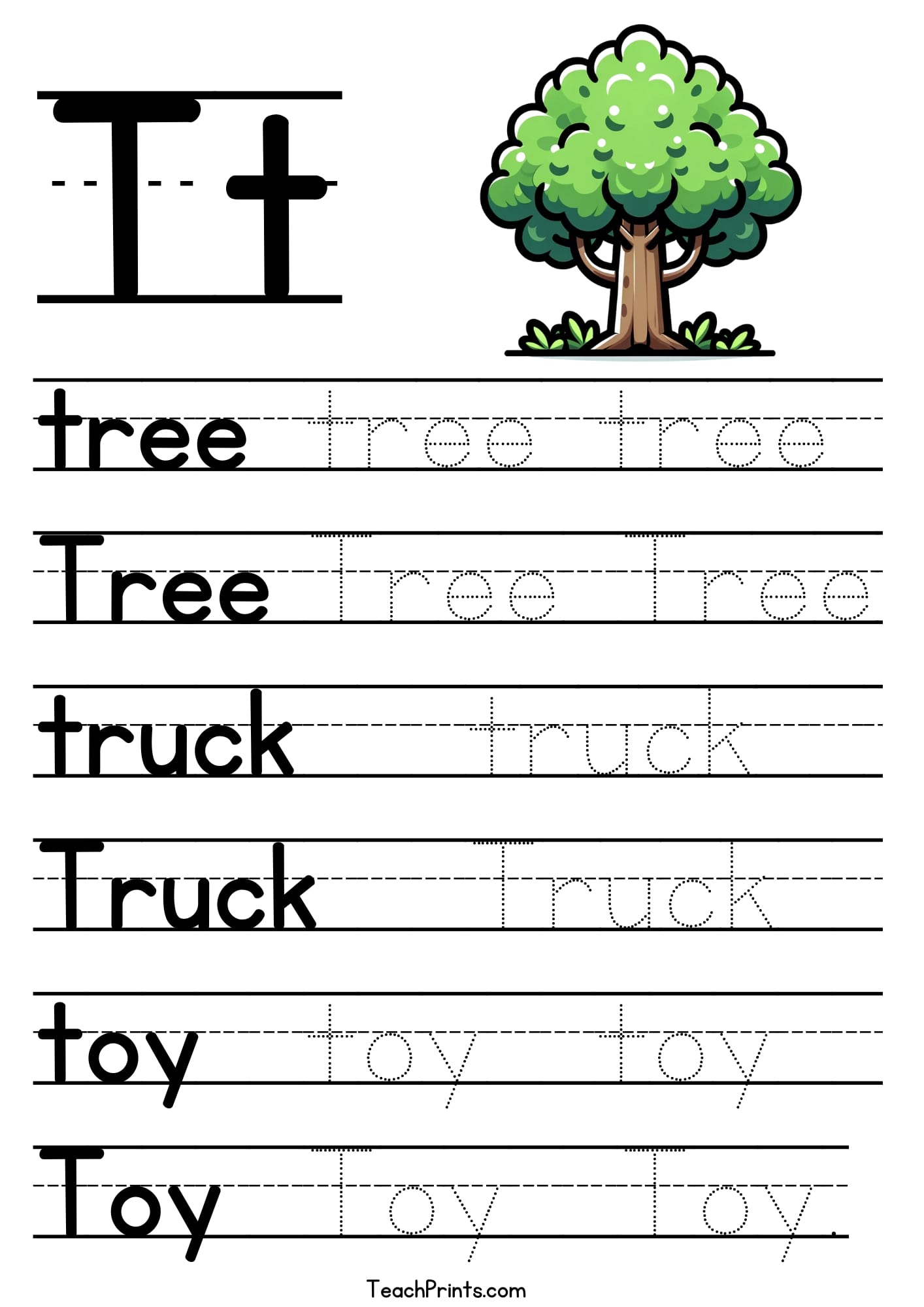 Letter T Tracing Worksheet - Free Printables - Teach Prints