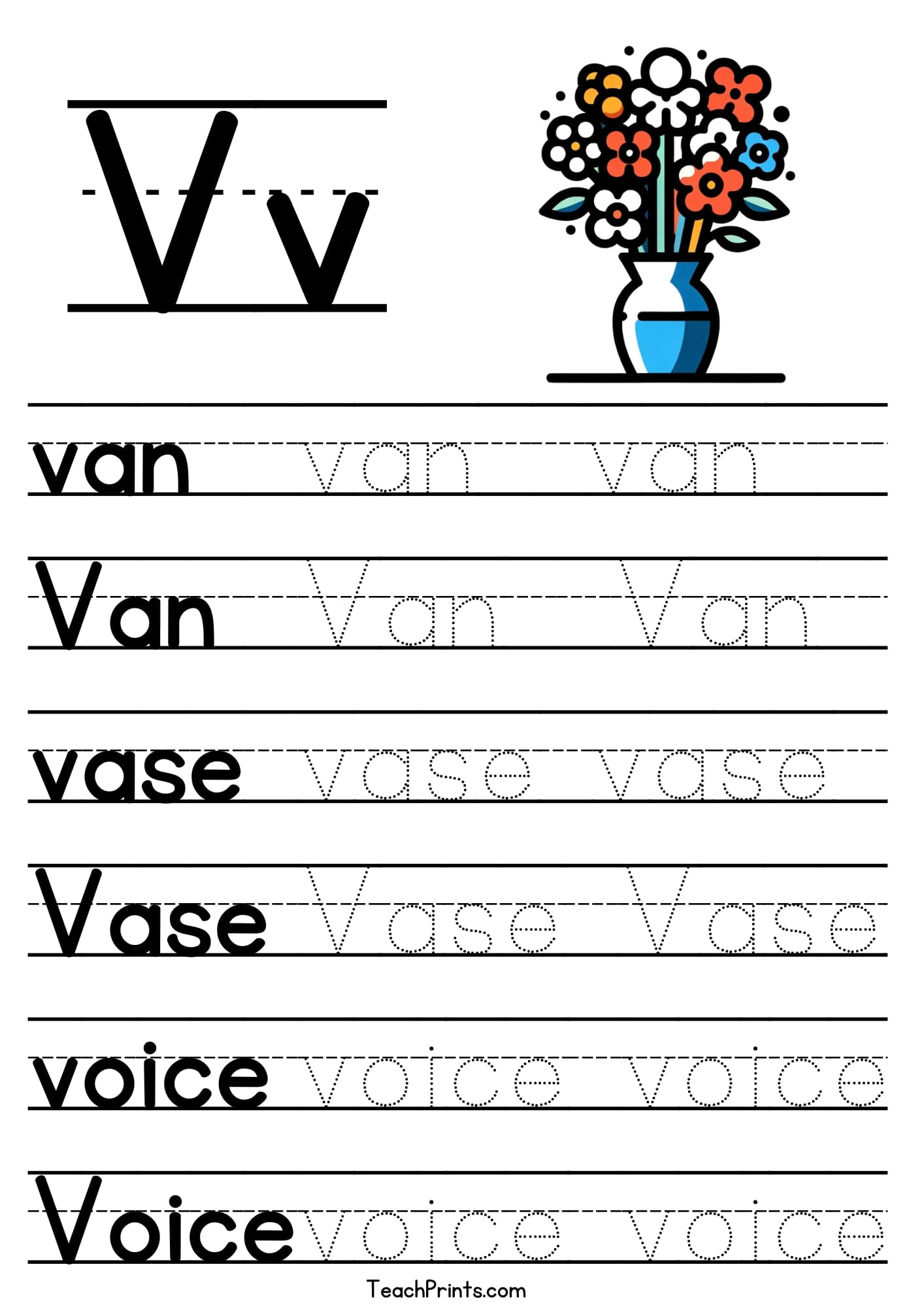 Letter V Tracing Worksheet - Free Printables - Teach Prints