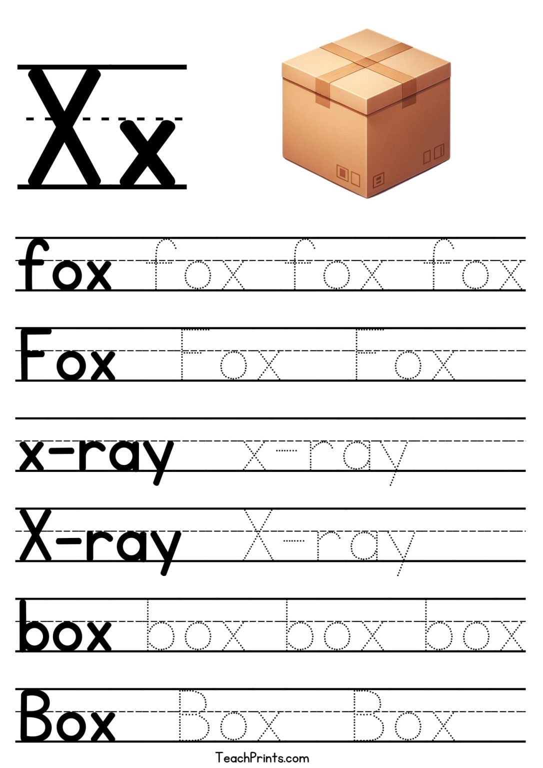 Letter X Tracing Worksheet - Free Printables - Teach Prints