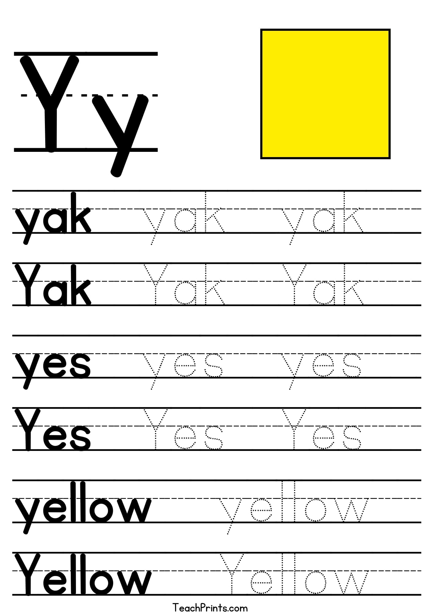Letter Y Tracing Worksheet - Free Printables - Teach Prints